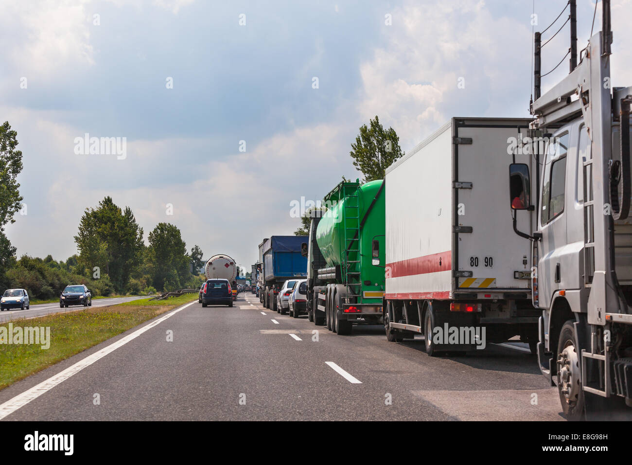 Traffic jam on highway. Waiting Cars Lines Stock Photo - Alamy