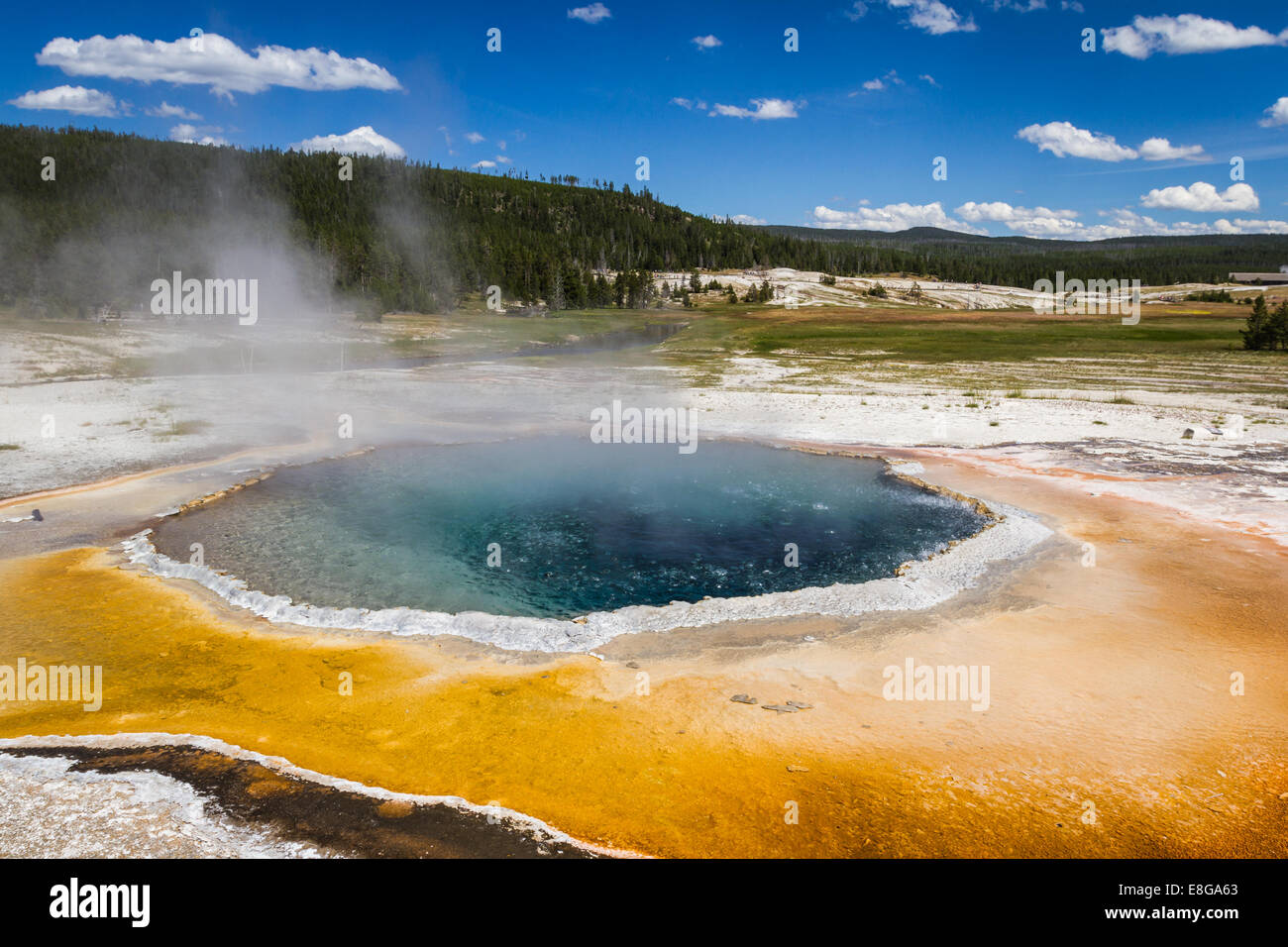 beautiful landscape in Yellowstone nations park with stemming geysers ...