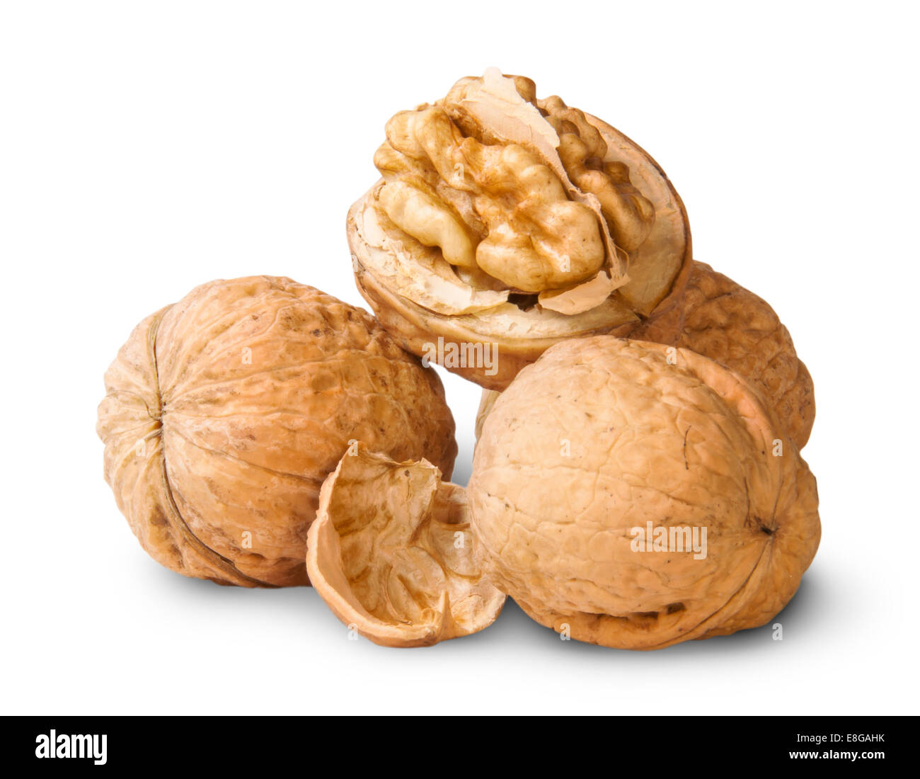 Small Pile Of Walnuts And Shells Isolated On White Background Stock ...