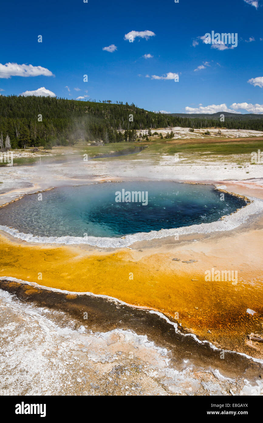 beautiful landscape in Yellowstone nations park with stemming geysers ...
