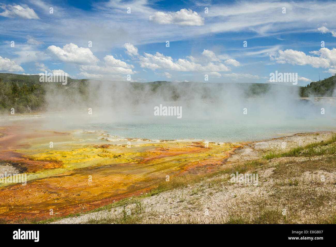 beautiful landscape in Yellowstone nations park with stemming geysers ...