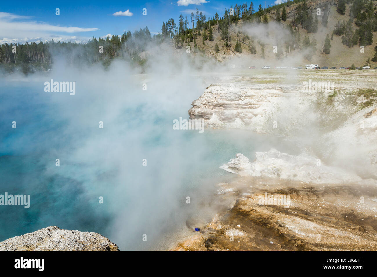beautiful blue steaming pool in yellowstone national park Stock Photo ...