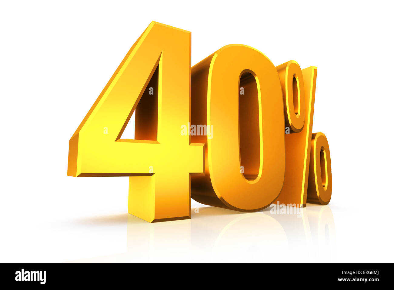 3D render text in 40 percent in gold on white background with ...