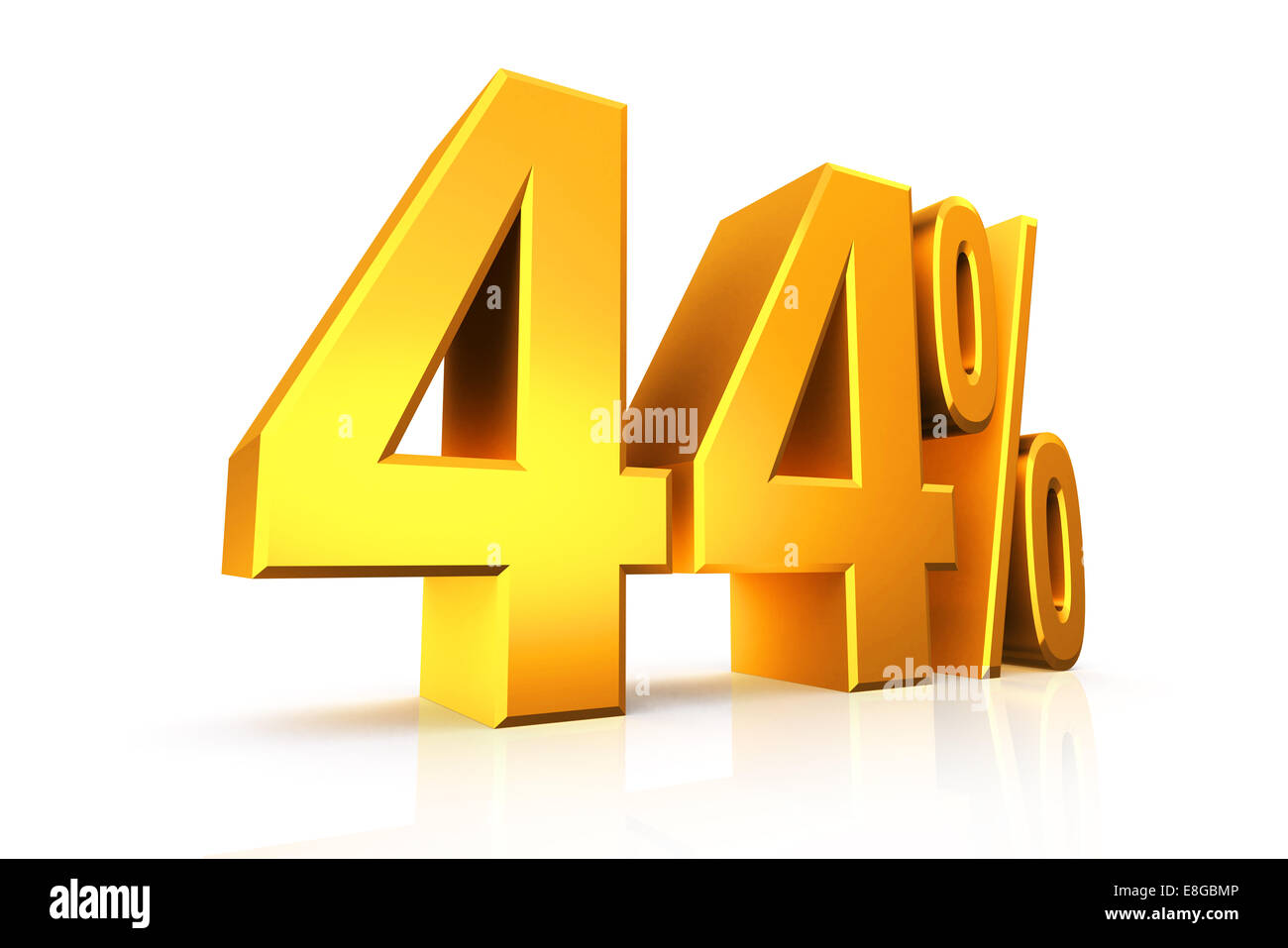 3D render text in 44 percent in gold on white background with ...
