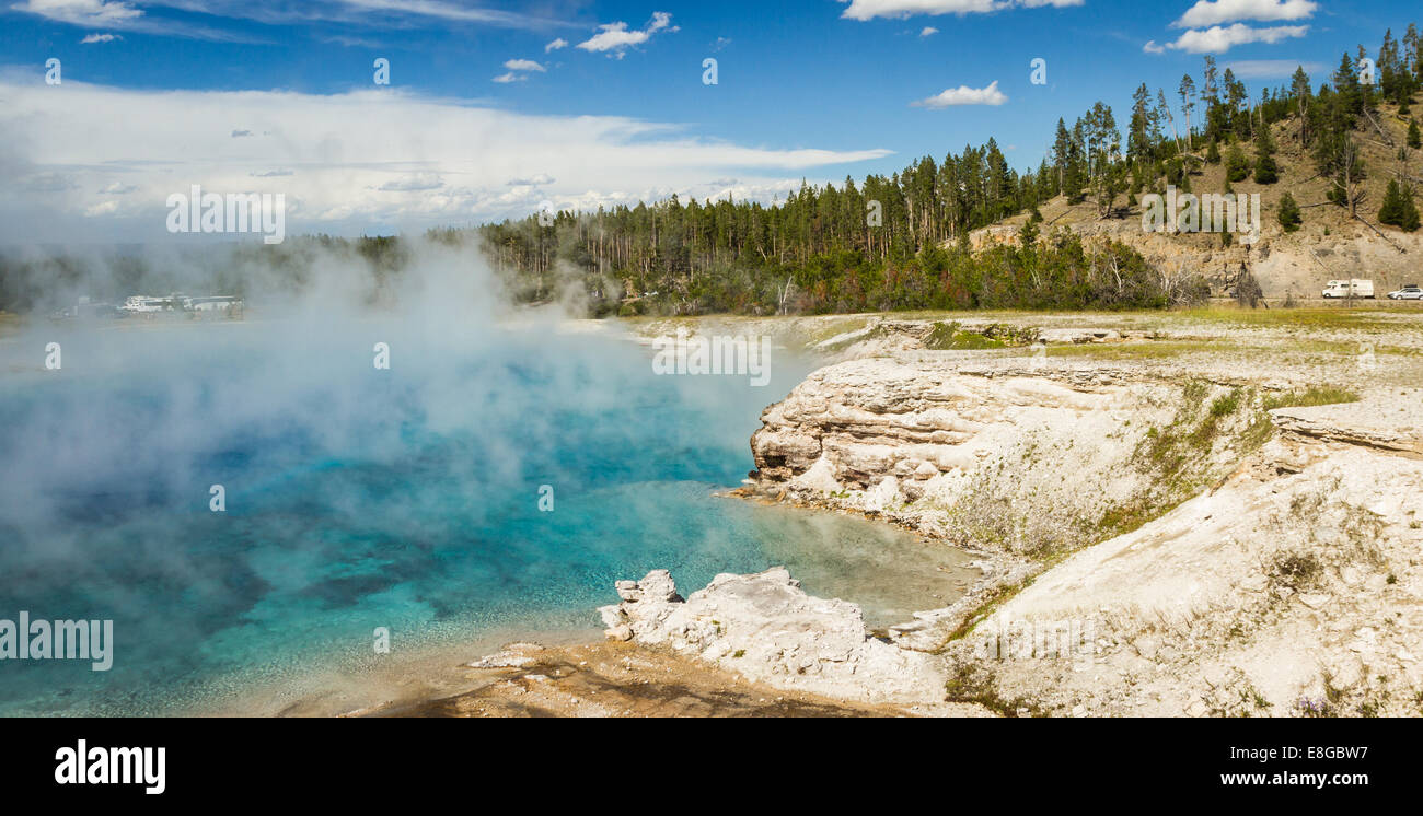 beautiful blue steaming pool in yellowstone national park Stock Photo ...