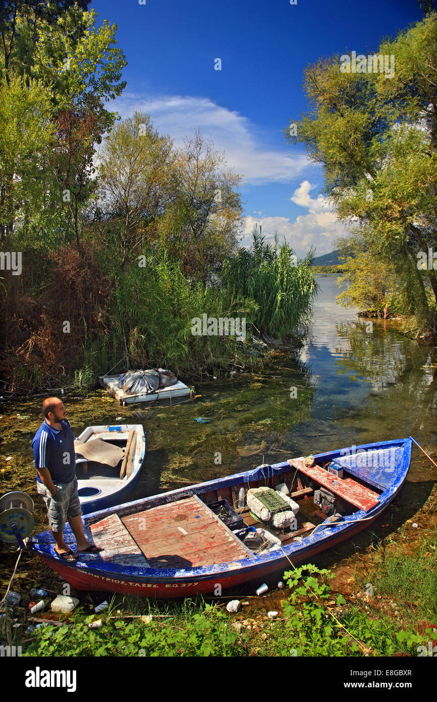 Fisherma in lake Trichonida (or "Trichonis"), the largest Greek lake ...