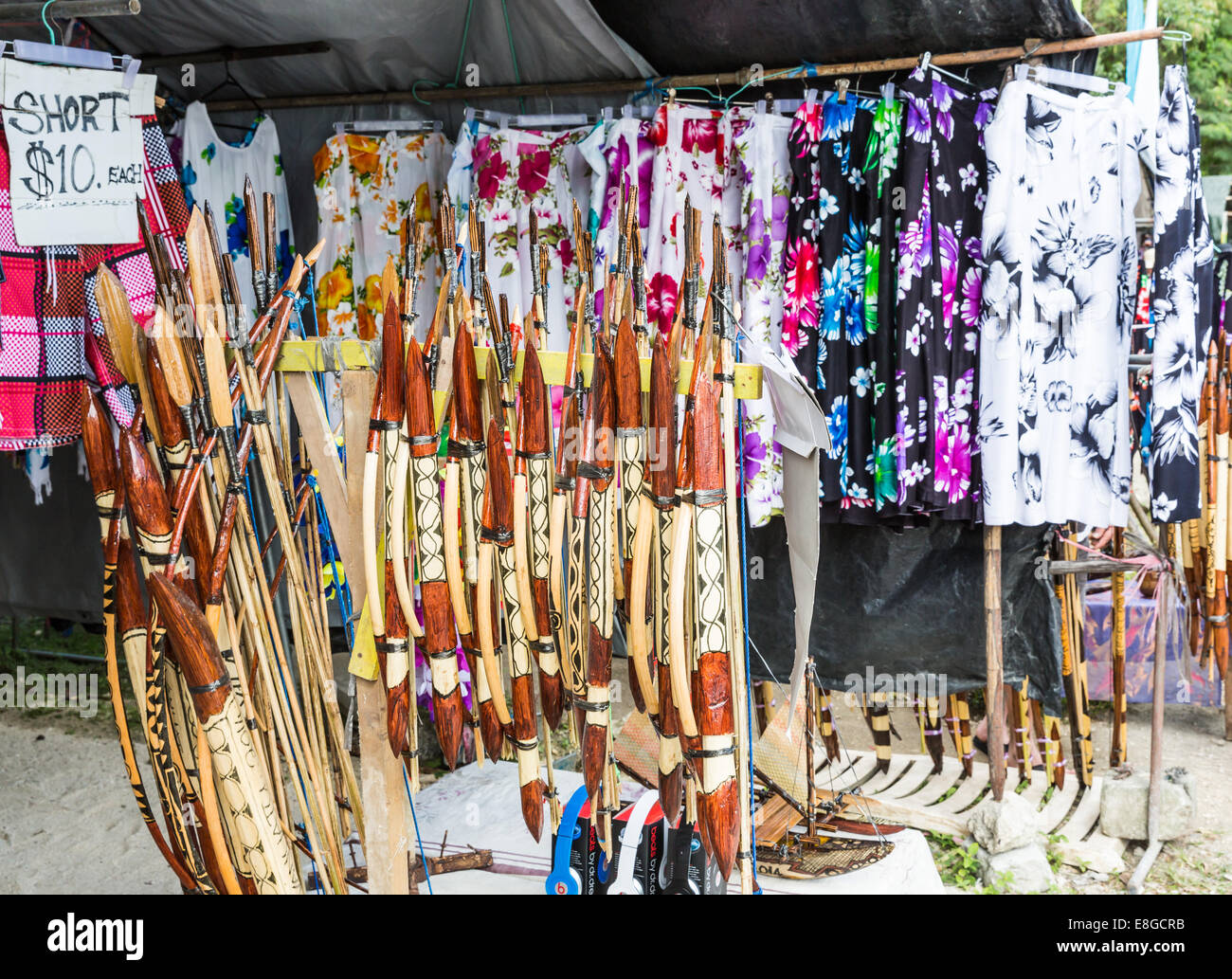 Market in Port Vila Vanuatu melanesia selling clothing and souvenirs ...