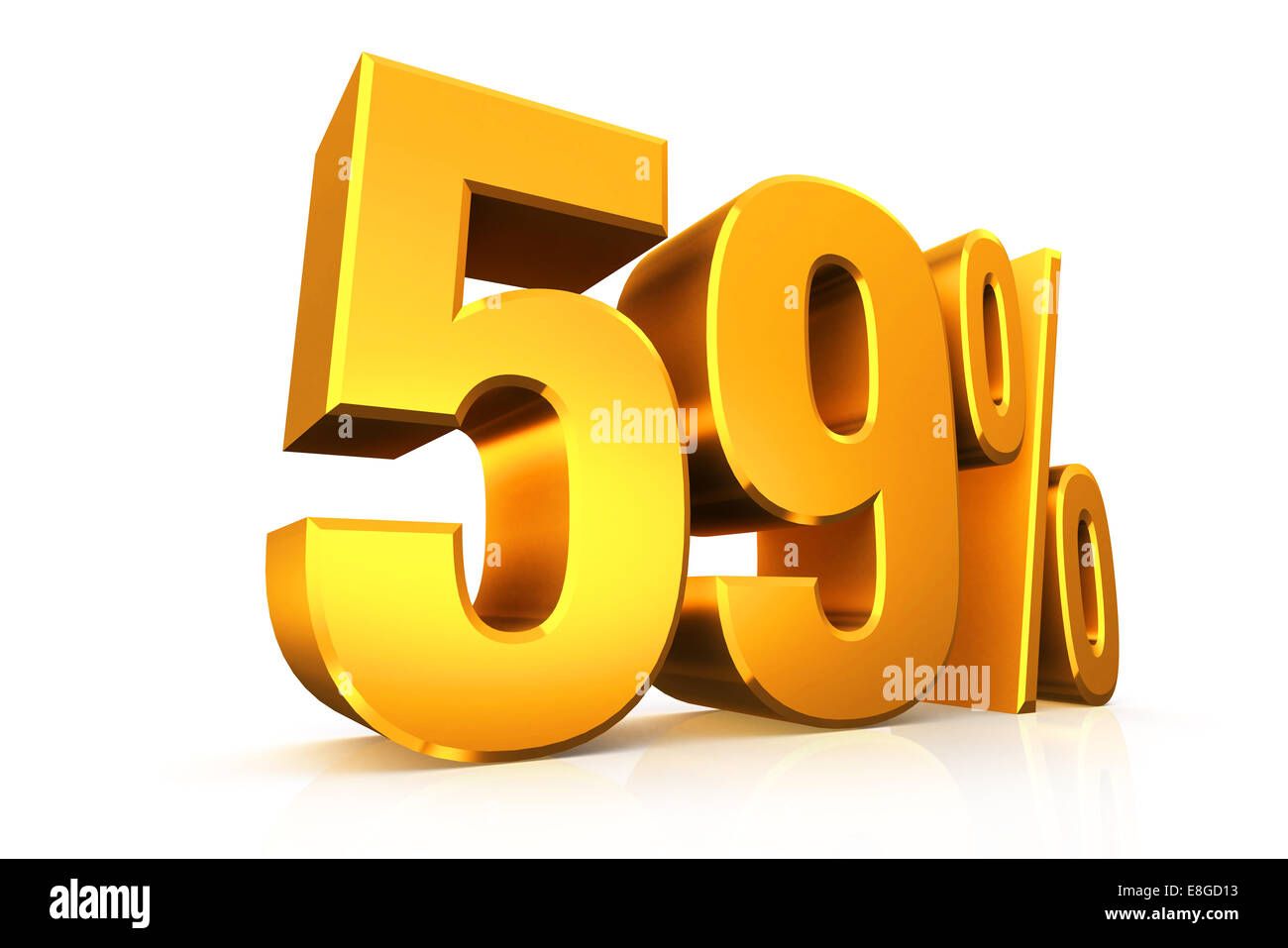 3D render text in 59 percent in gold on white background with ...