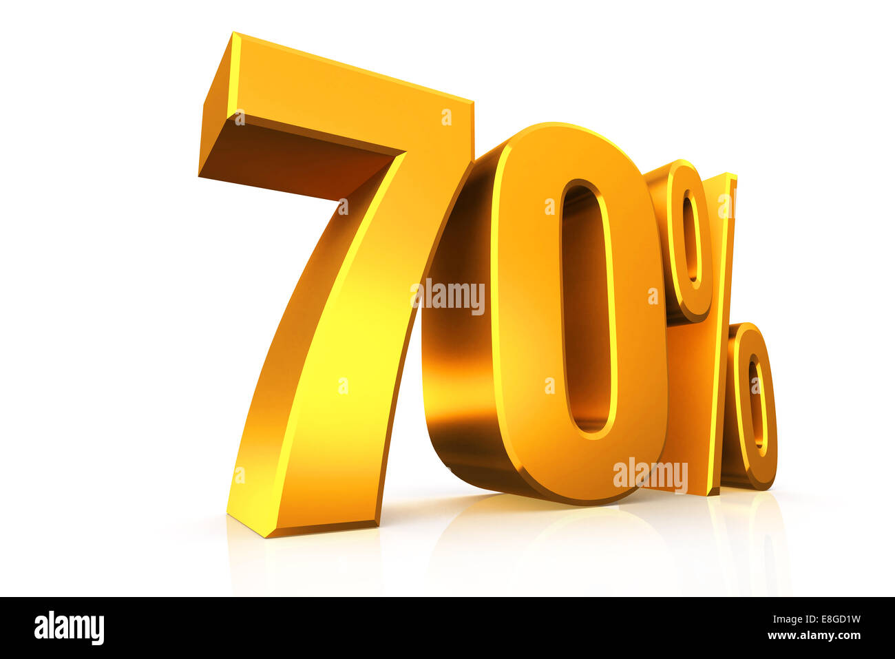 3D render text in 70 percent in gold on white background with ...