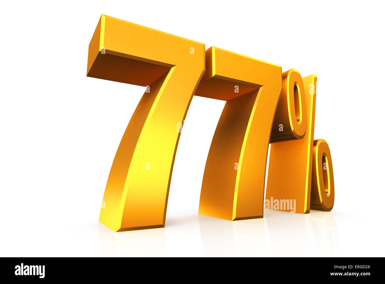 3D render text in 77 percent in gold on white background with ...