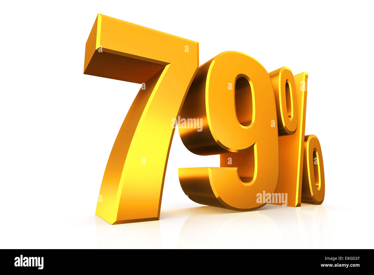 3D render text in 79 percent in gold on white background with ...