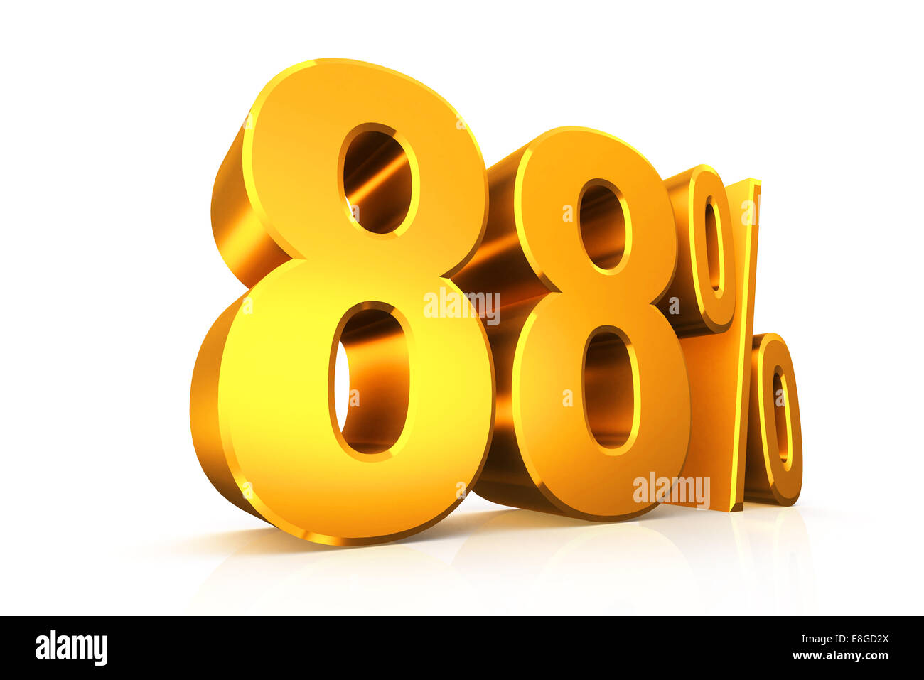 3D render text in 88 percent in gold on white background with ...