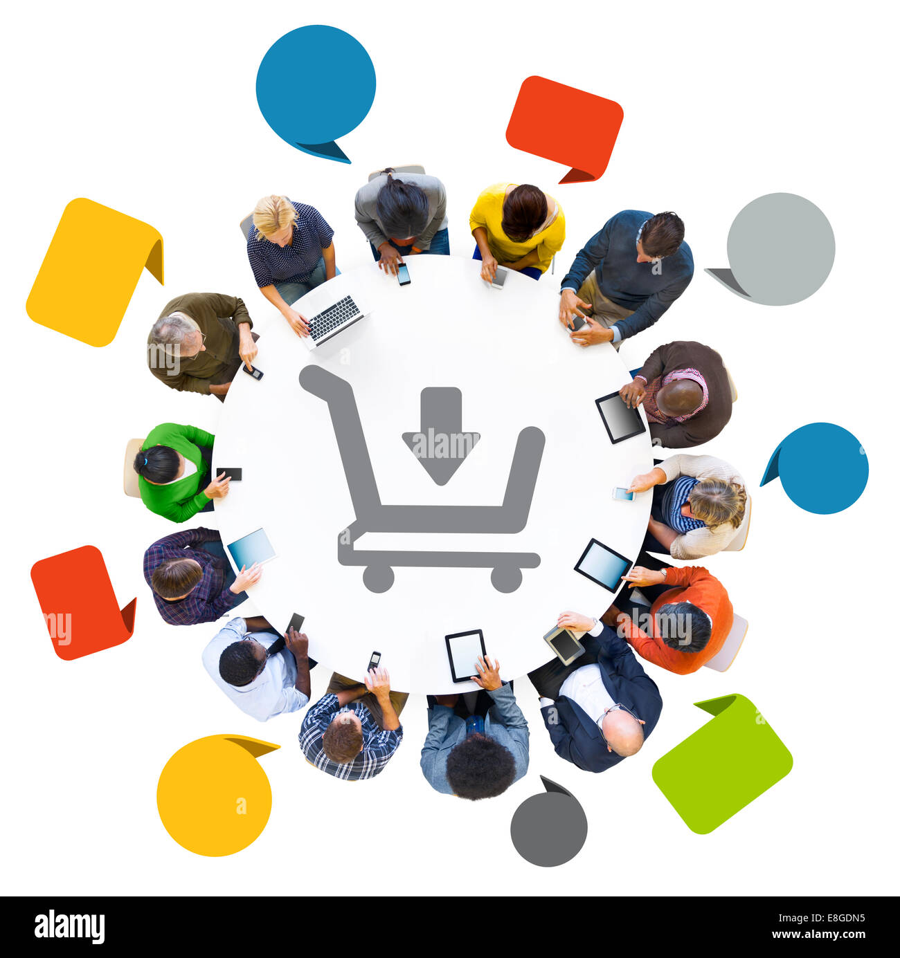 Group of People Using Digital Devices with E-Commerce Stock Photo - Alamy