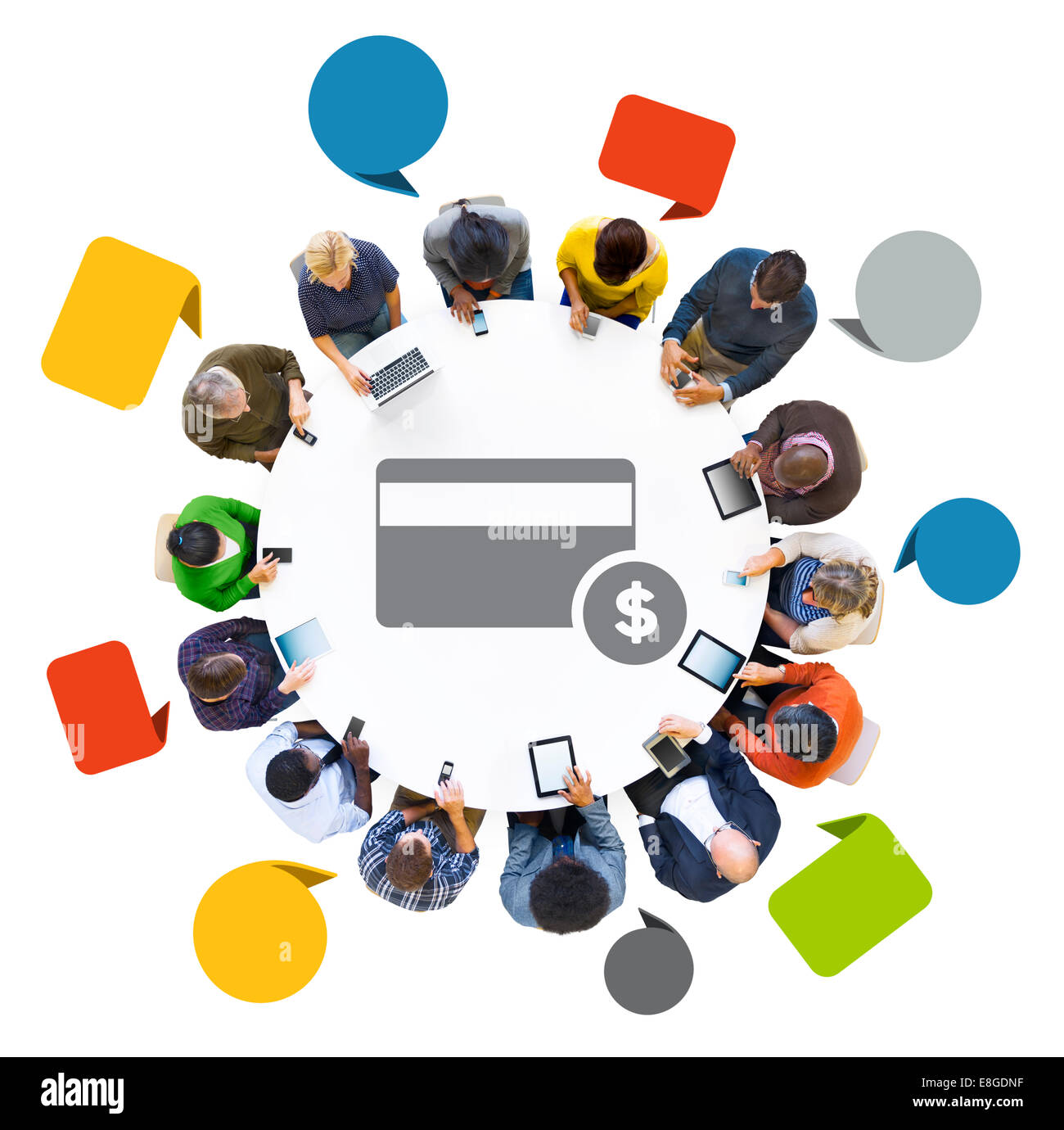 Group of People Using Digital Devices with Financial Concept Stock ...