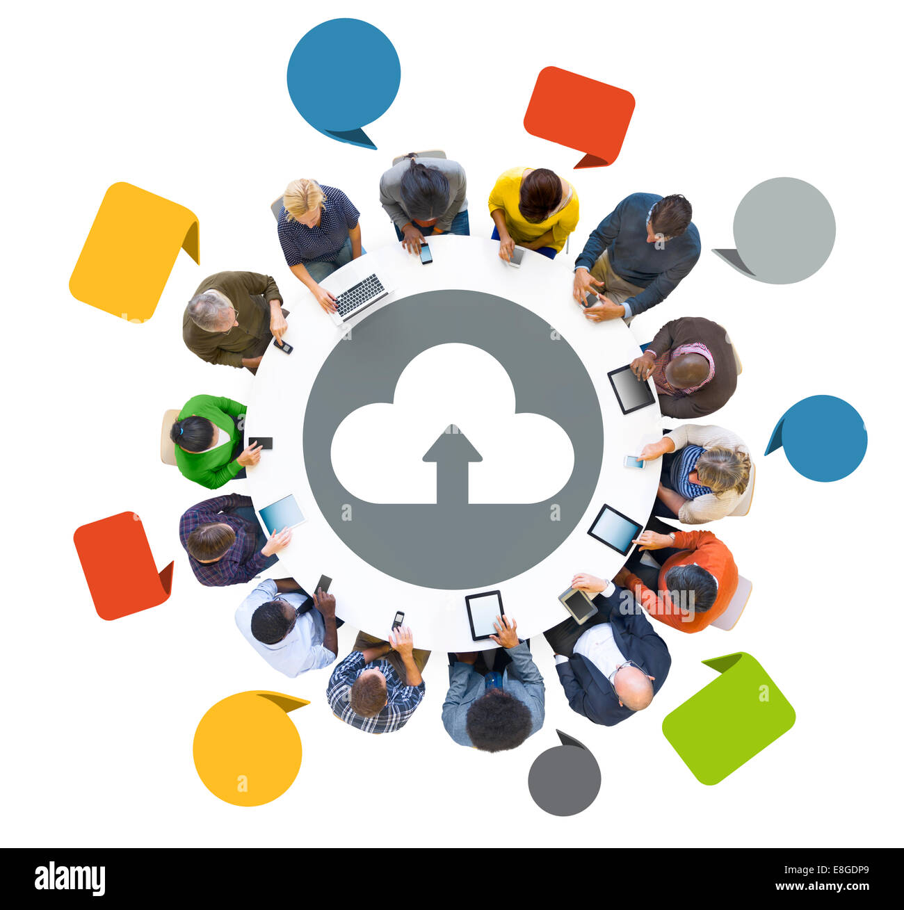 Multiethnic People Social Networking Around Conference Table Stock ...