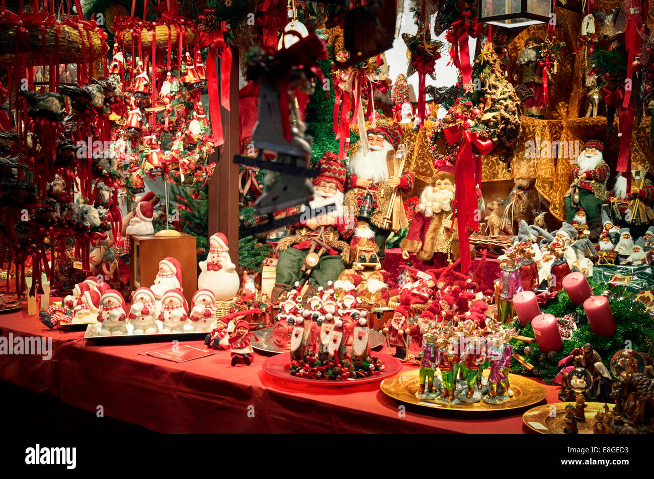 Christmas decorations displayed for sale at a Christmas Market Stock ...