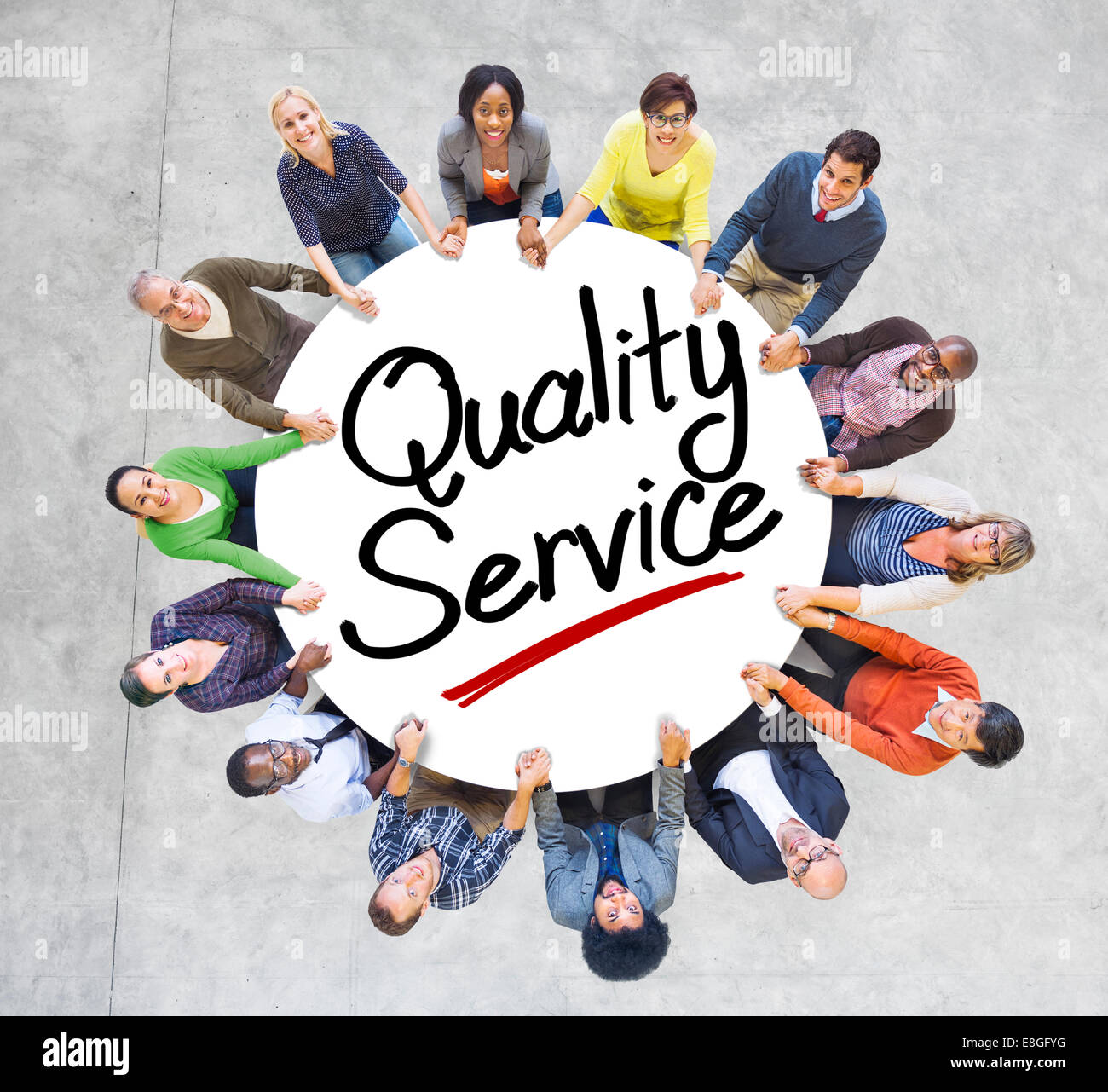 Group of People Holding Hands Around Quality Service Stock Photo - Alamy