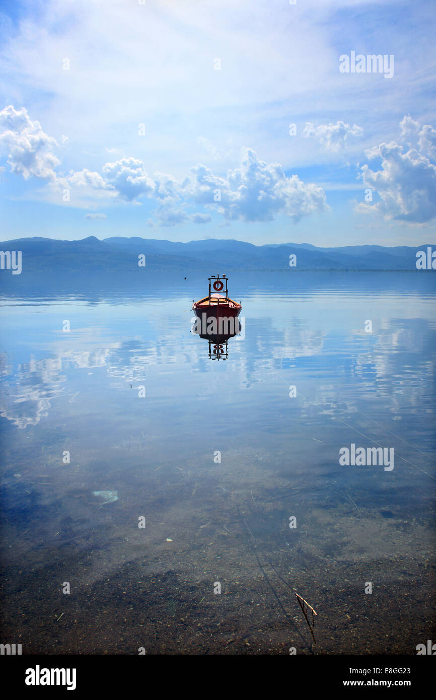 Fishing boat in lake Trichonida (or "Trichonis"), the largest Greek ...