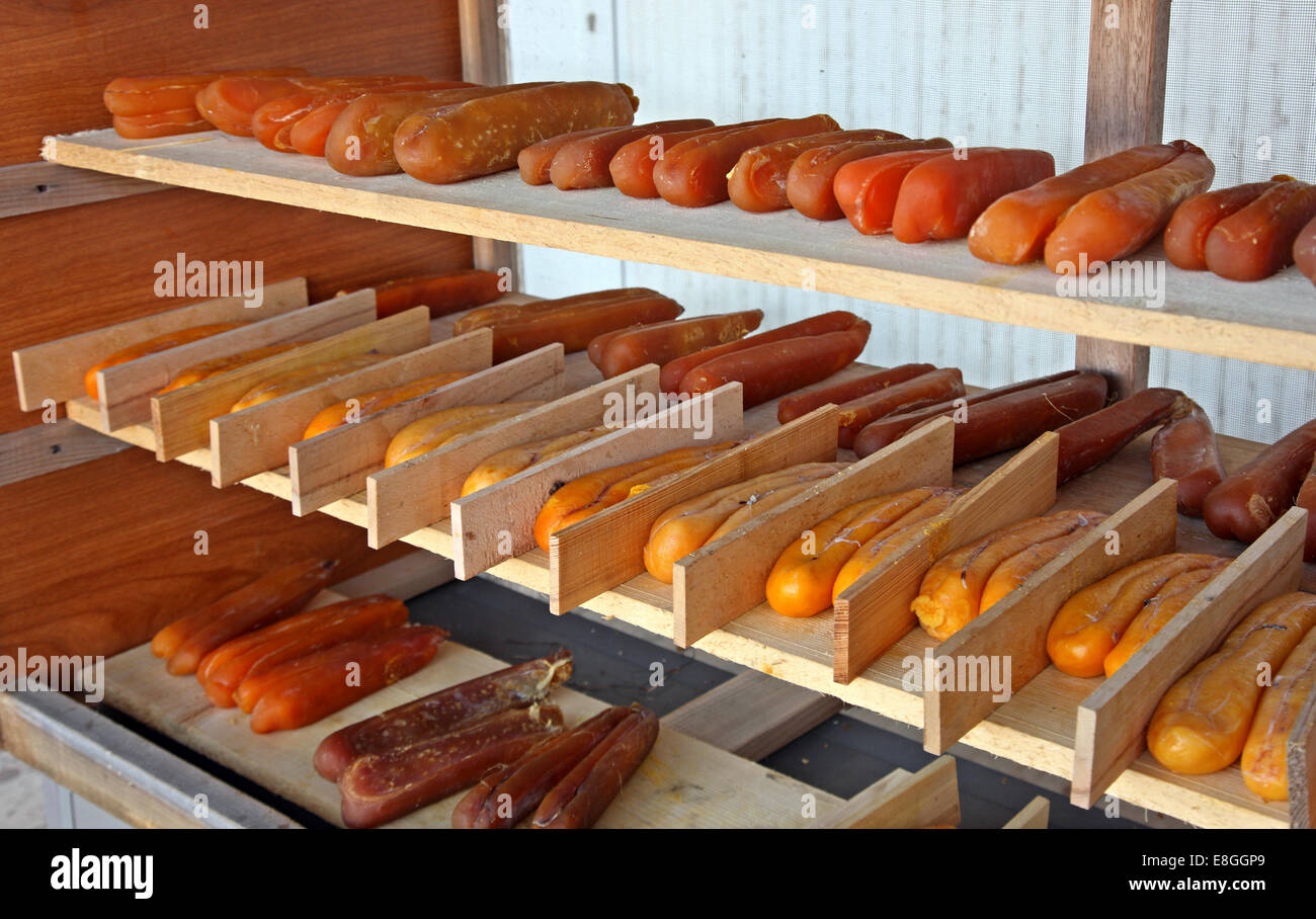 Drying fish roe (known as "bottarga"), at the "Ivari" (fish farm) of ...