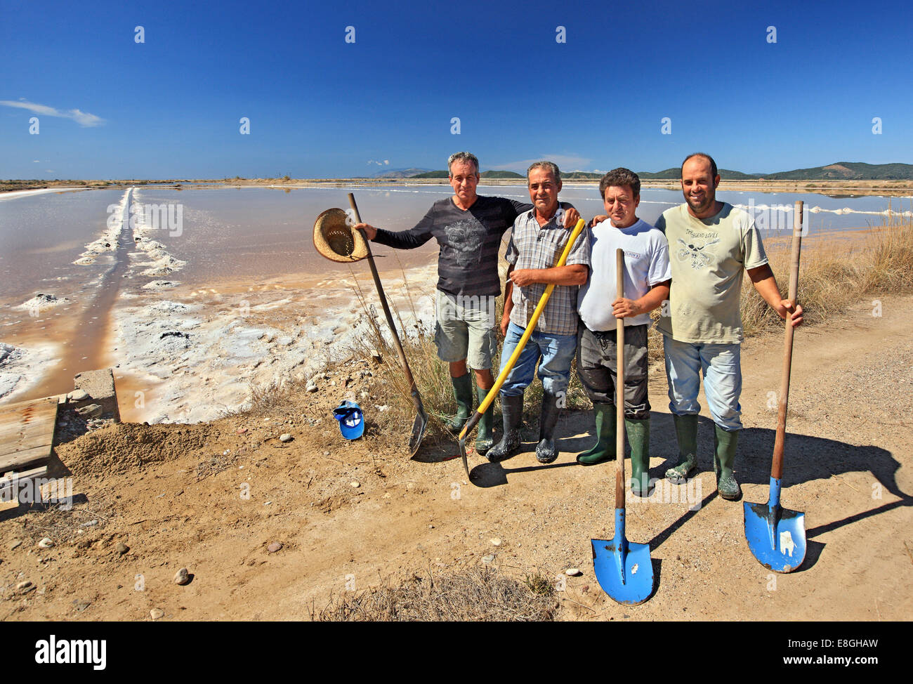Workers in the "White" saltworks, lagoon of Messolonghi - Aitoliko ...