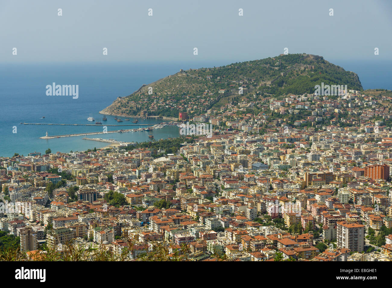 Alanya, sea port and the Mediterranean Sea from the bird's-eye view ...