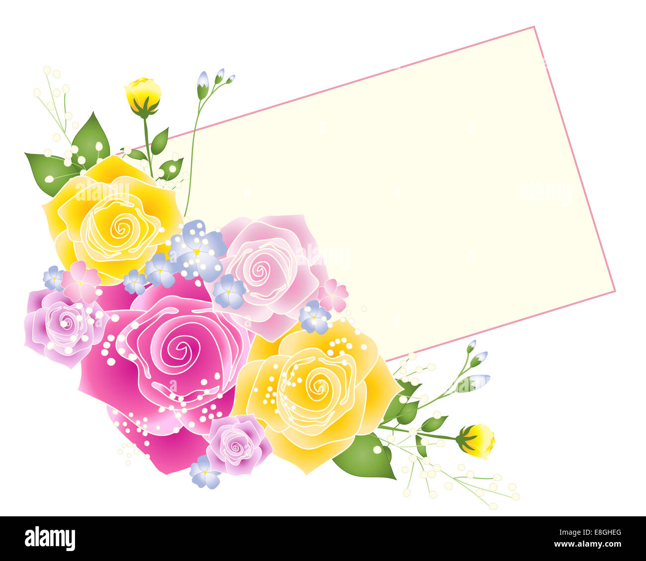 An illustration of a bouquet of colorful flowers with blank note card ...