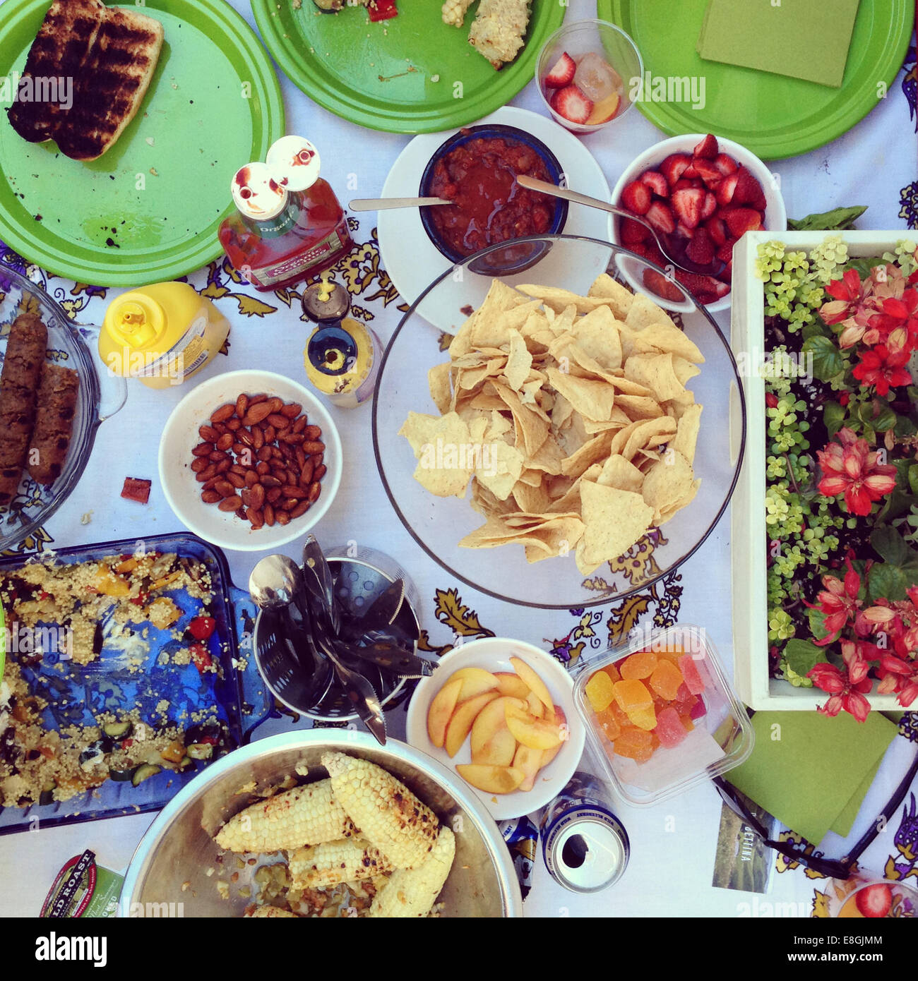 Table with barbecue food Stock Photo - Alamy
