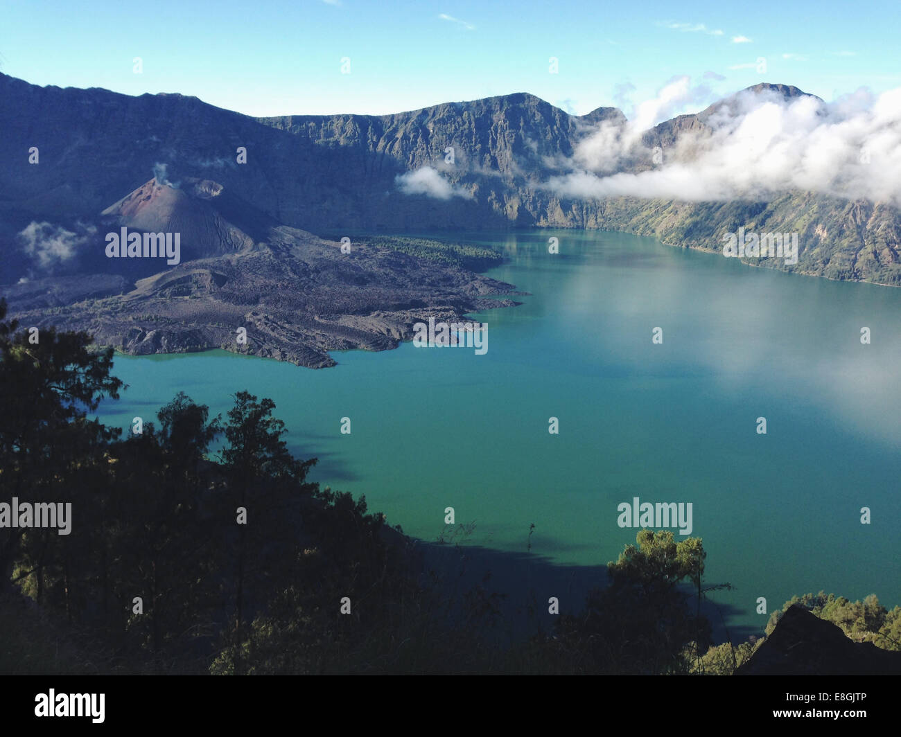 View of volcano overlooking lake Stock Photo - Alamy