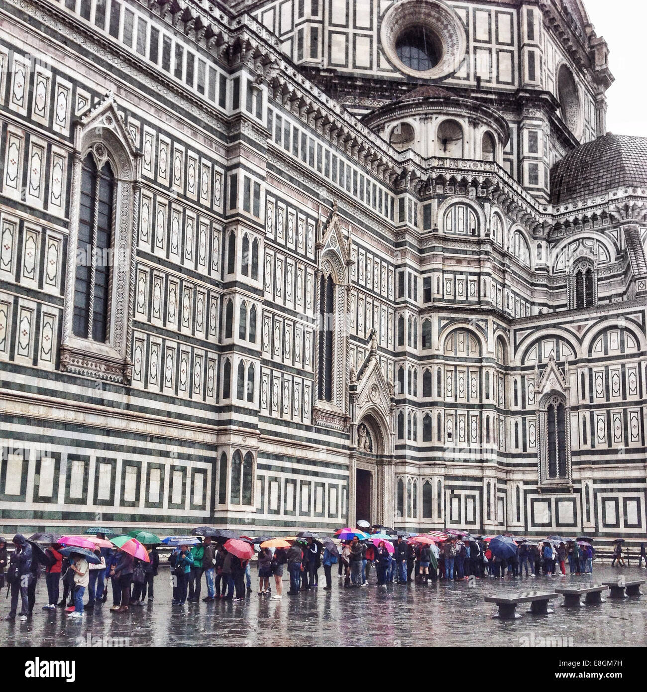 Italy, Tuscany, Florence, Tourists waiting in line to enter cathedral ...
