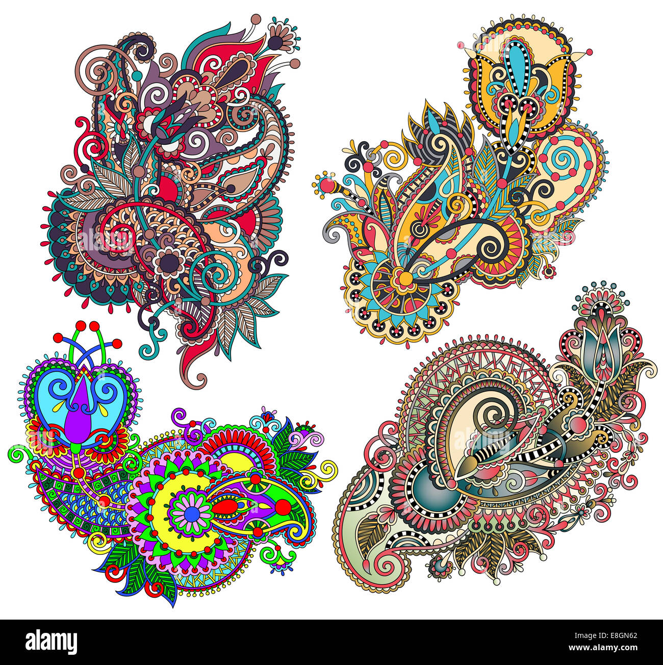 original hand draw line art ornate flower design. Ukrainian trad Stock ...