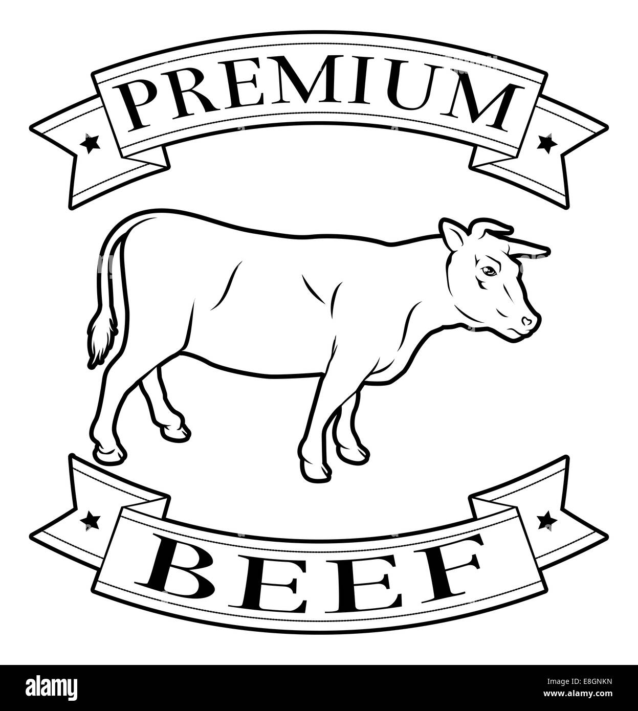 Premium beef menu icon of a cow and banners in a stamp style Stock ...