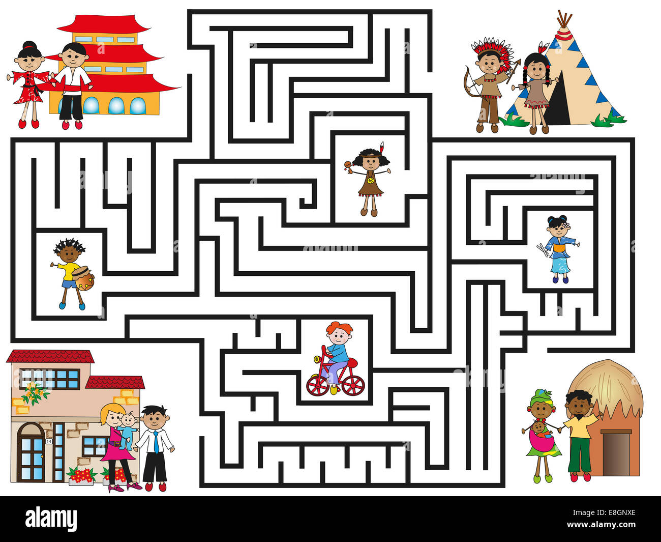 illustration of maze with different people Stock Photo - Alamy