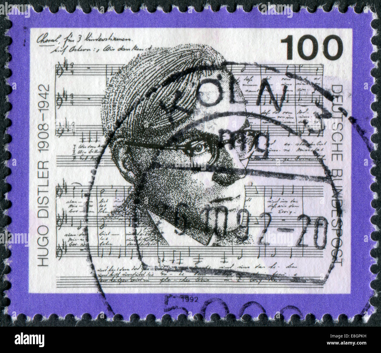 Postage stamp printed in Germany, shows a German organist, choral ...