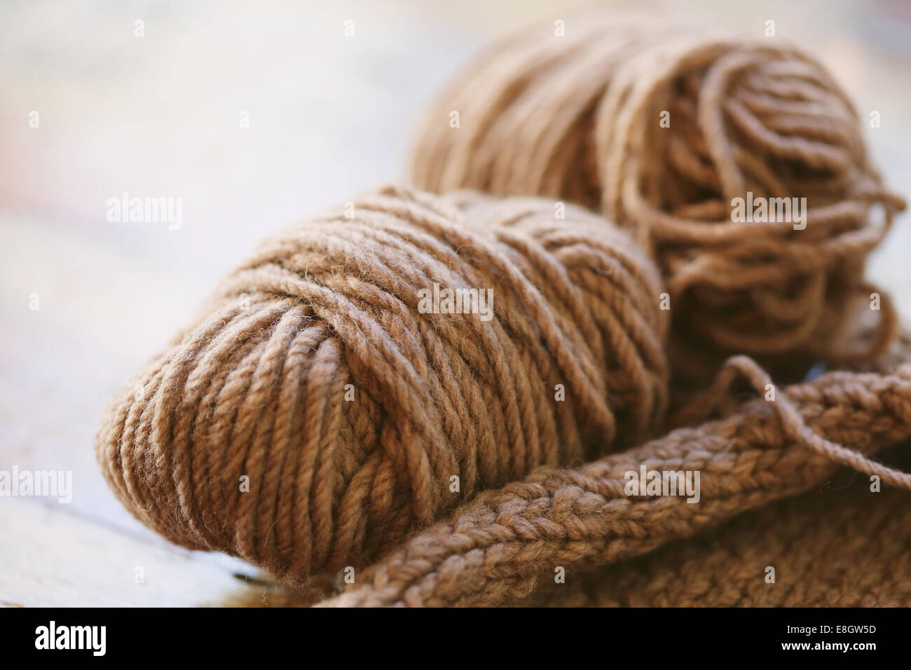Knitting Set On Wooden Table Stock Photo - Alamy