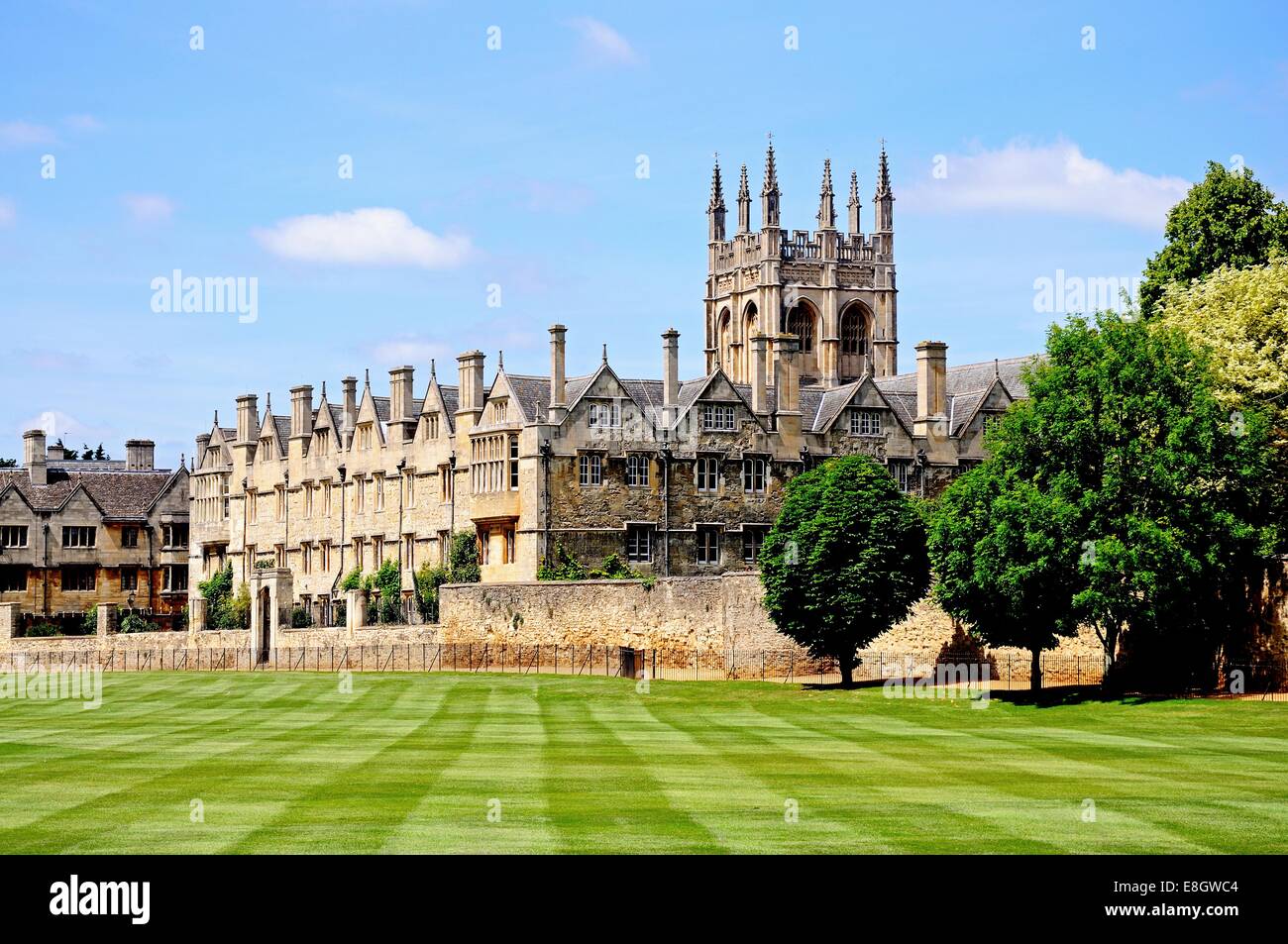 View of Merton College and Merton Chapel seen across Merton field ...