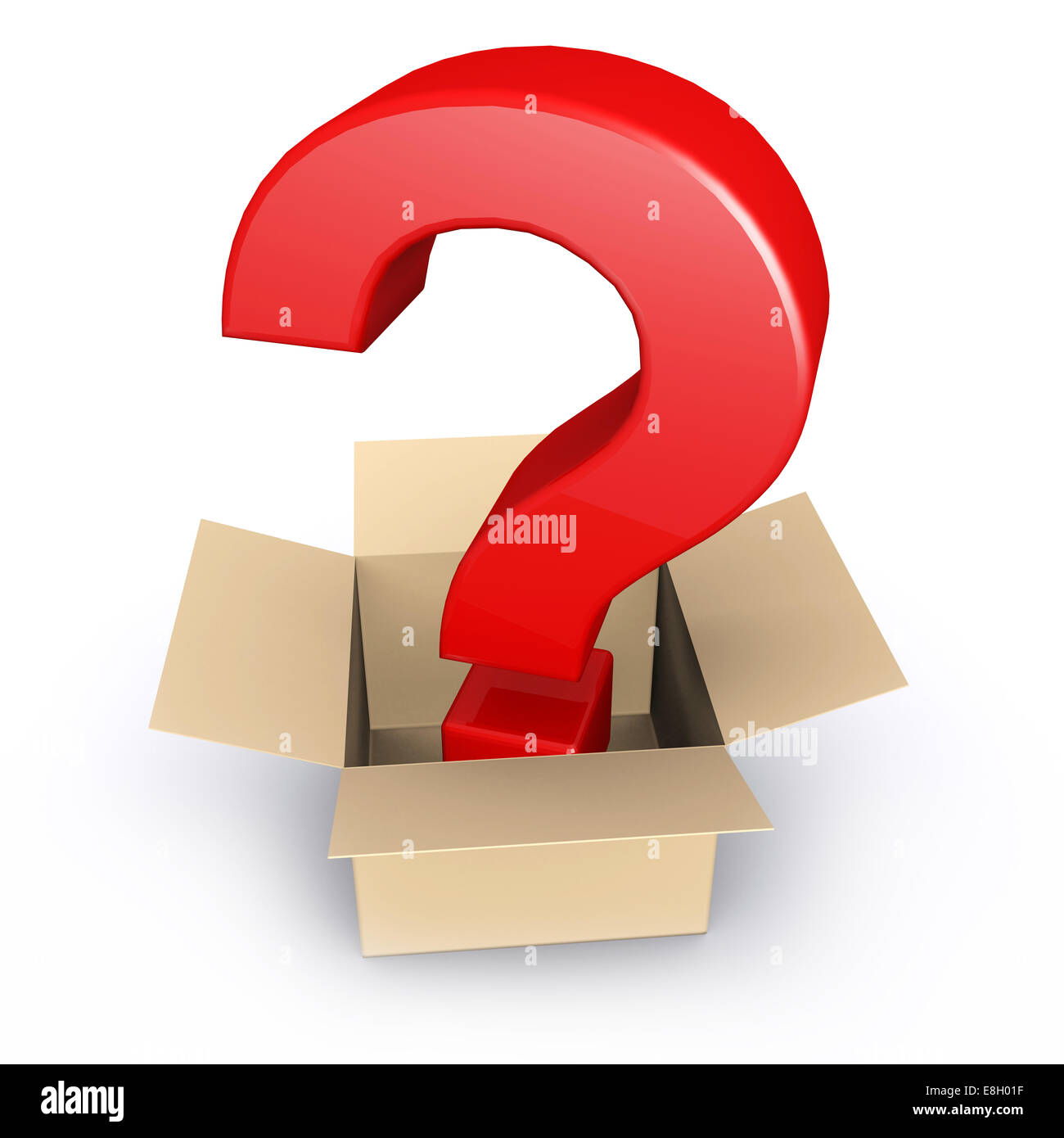 Question mark standing in open cardboard on white background Stock ...