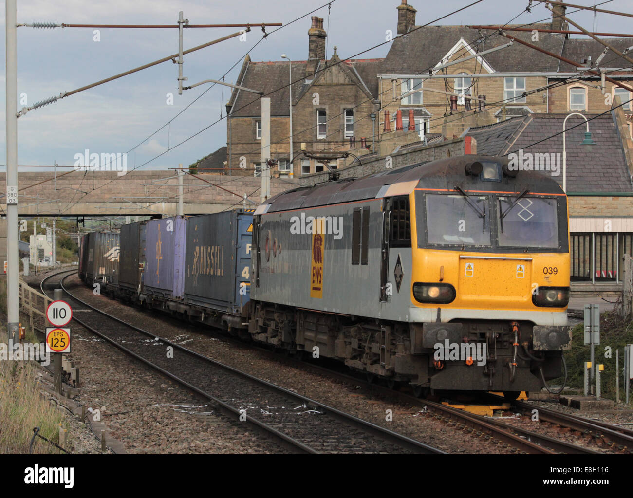 Container freight train on West Coast Main Line at Carnforth with a ...