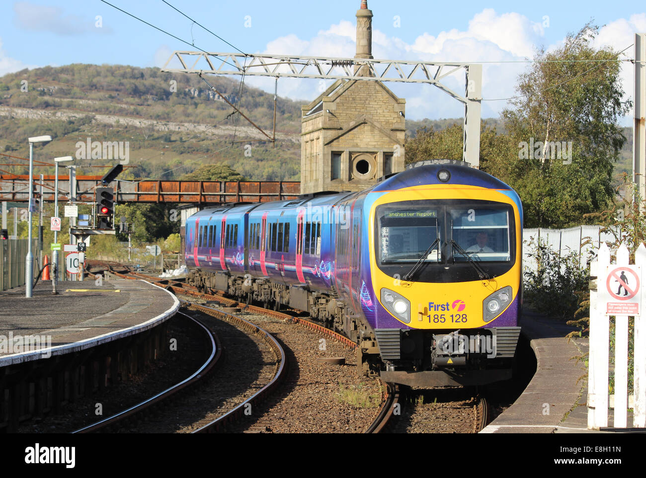 Trans Pennine Express liveried Desiro dmu entering Carnforth station ...