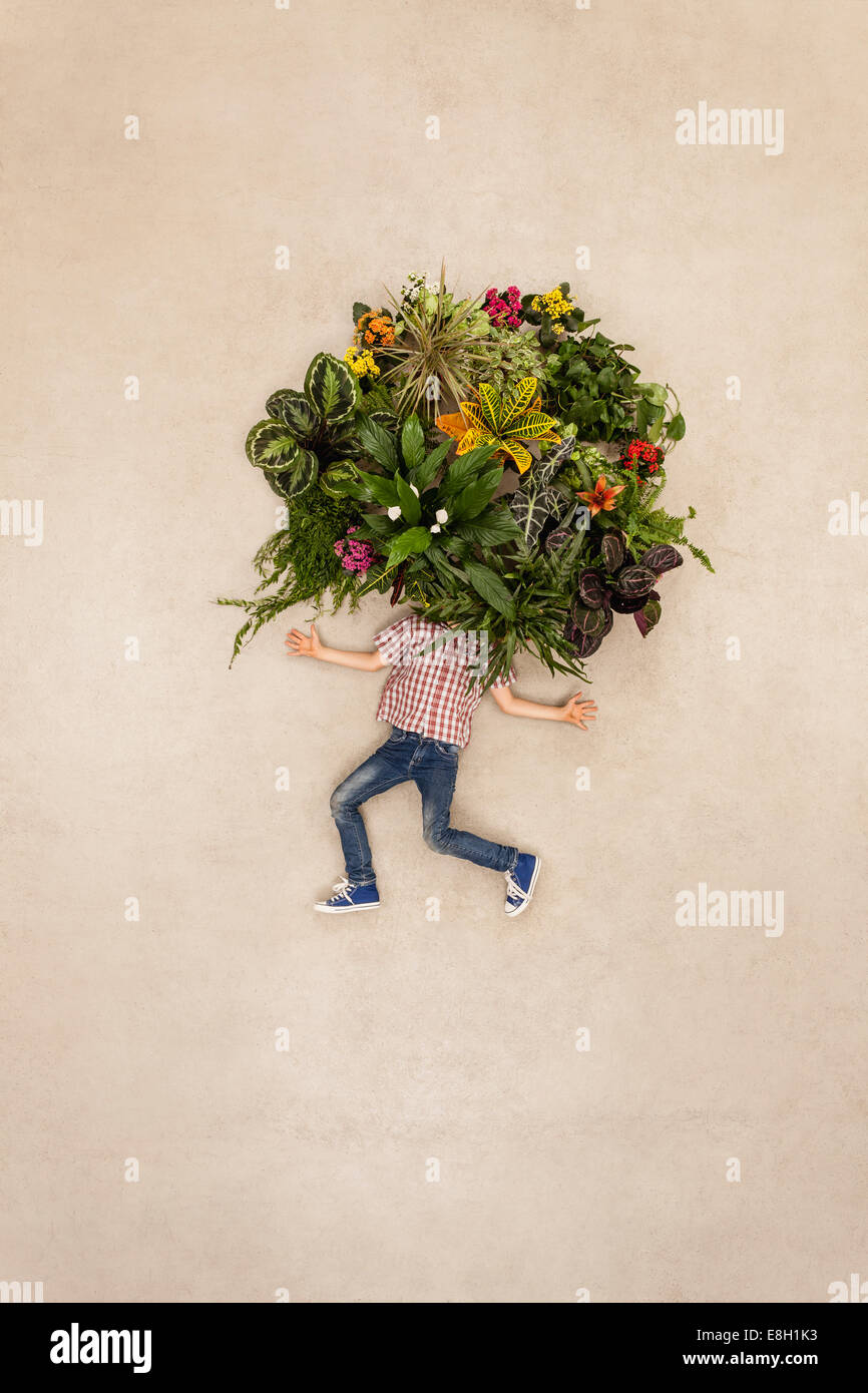Boy with plants as head Stock Photo - Alamy