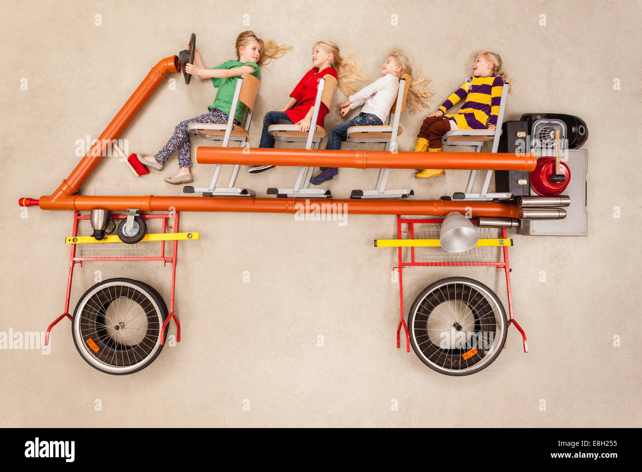 Children driving bus Stock Photo - Alamy