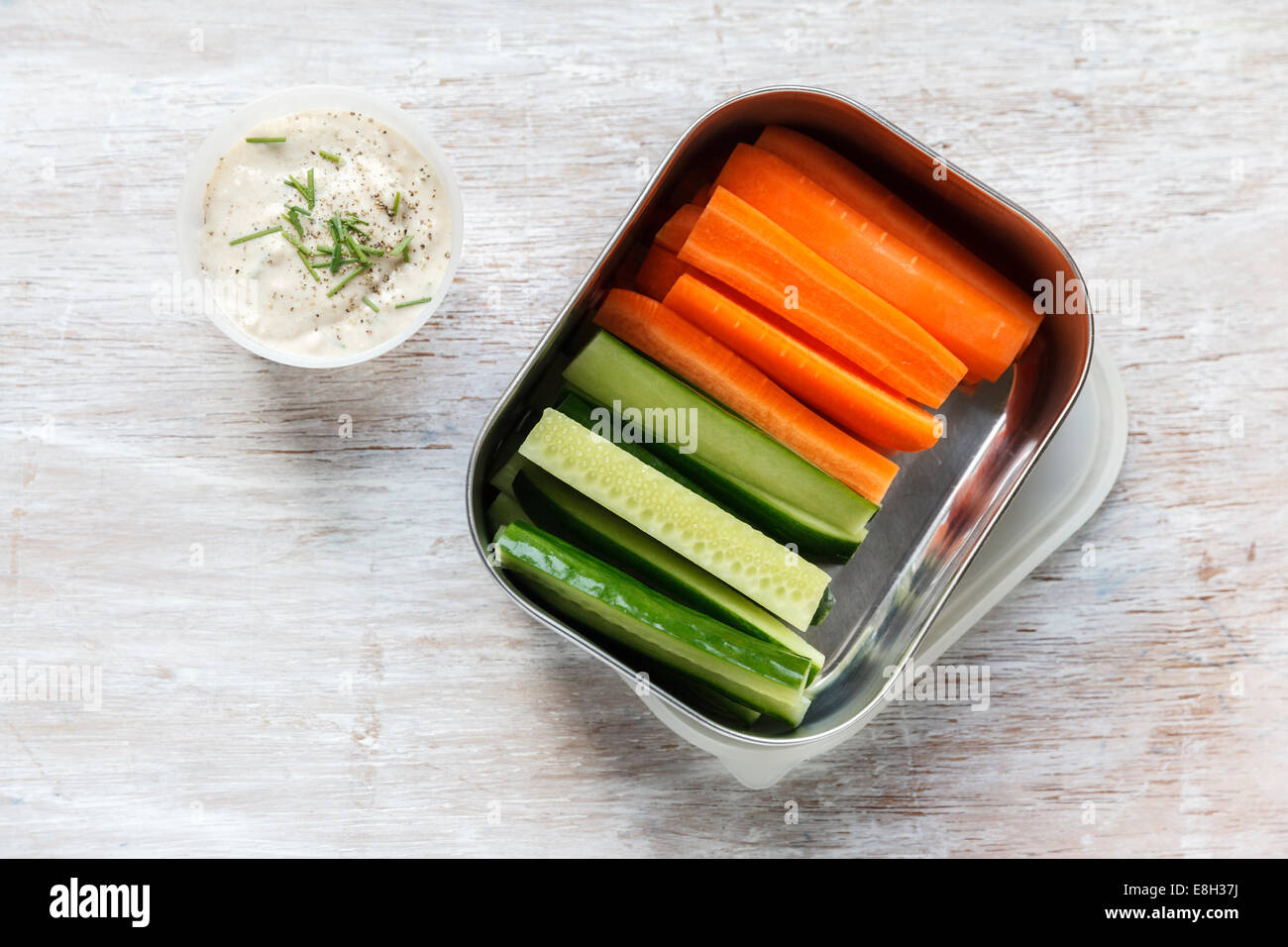 Vegetable sticks with oat dip Stock Photo - Alamy