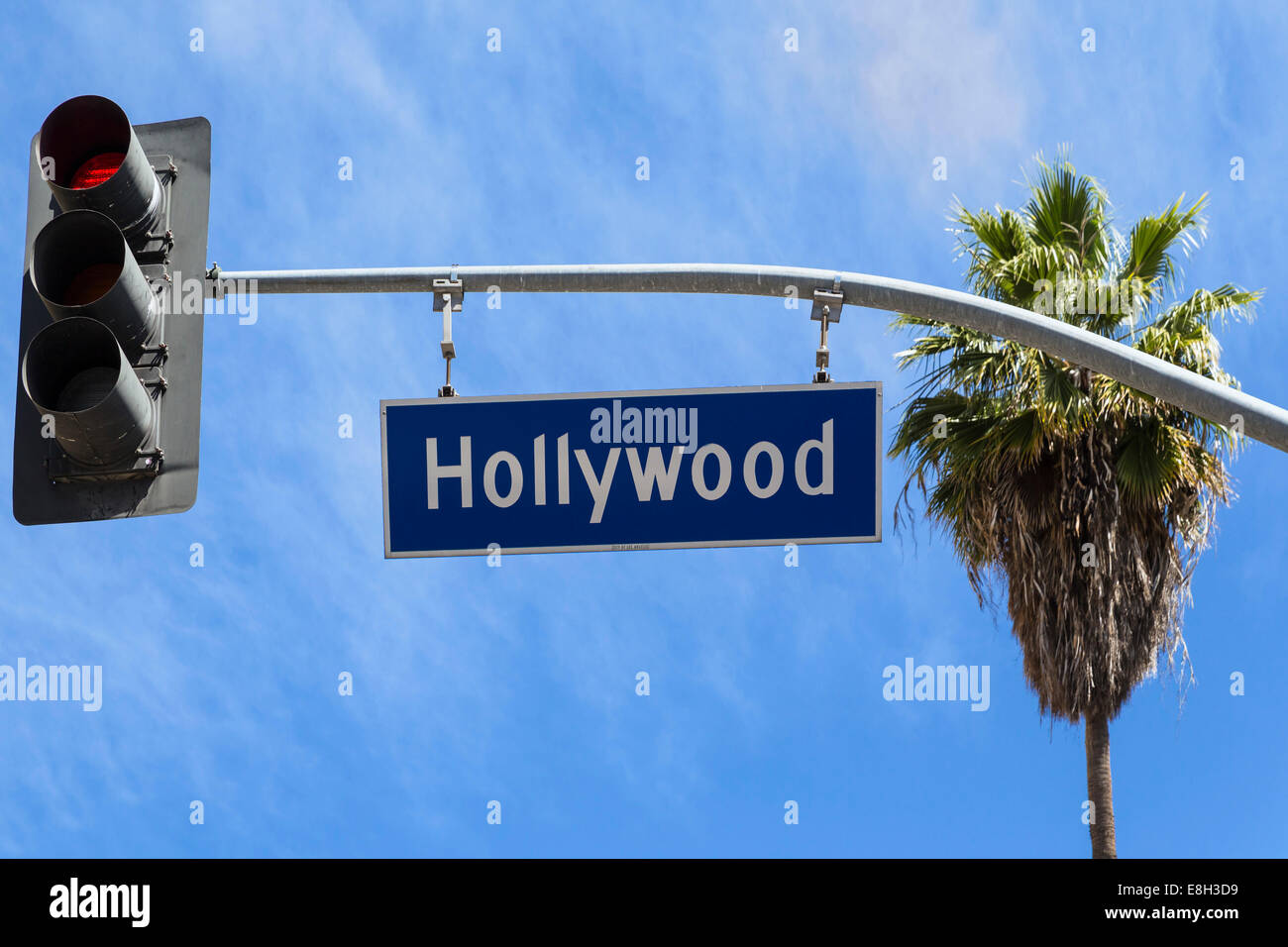 USA, California, Los Angeles, Hollywood, Sign and traffic light Stock ...