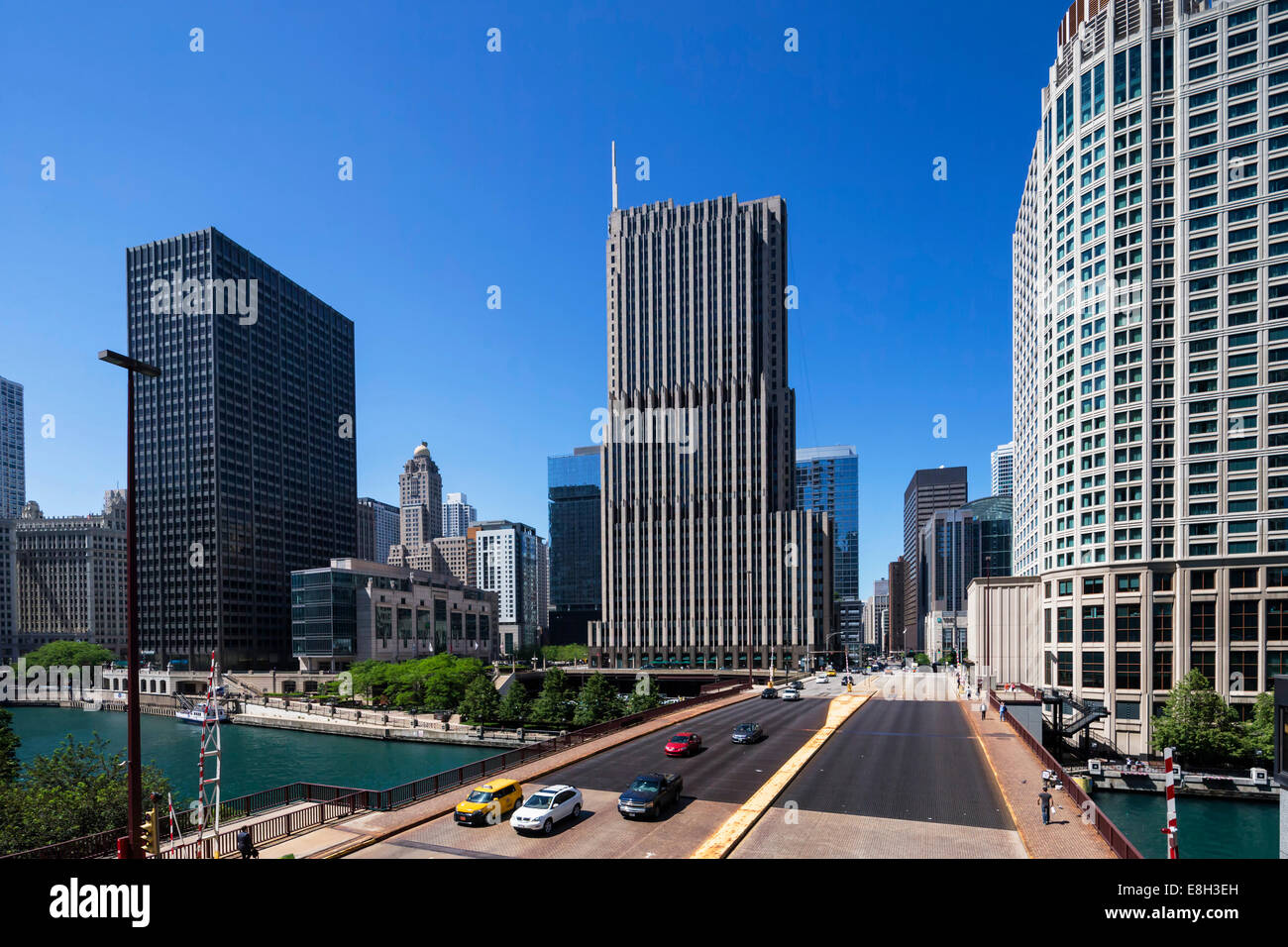 USA, Illinois, Chicago, High-rise buildings at Chicago River Stock ...