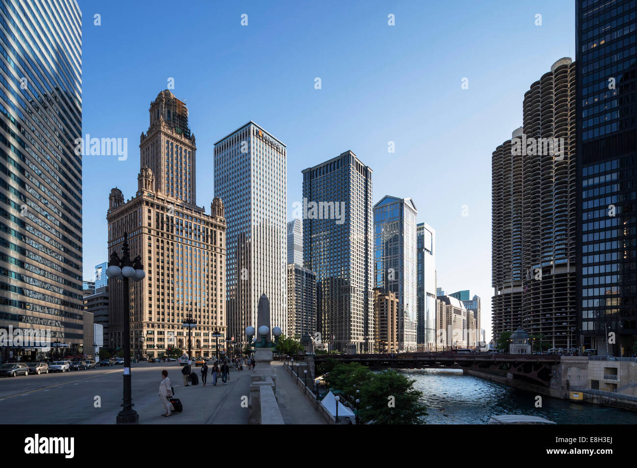 USA, Illinois, Chicago, High-rise buildings at Chicago River Stock ...