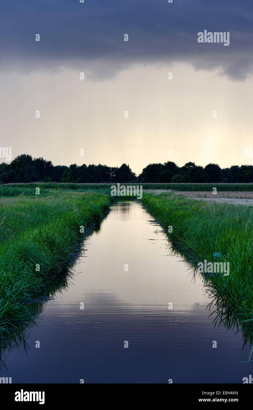 Germany, Hamburg, Drainage canal and rain clouds Stock Photo - Alamy