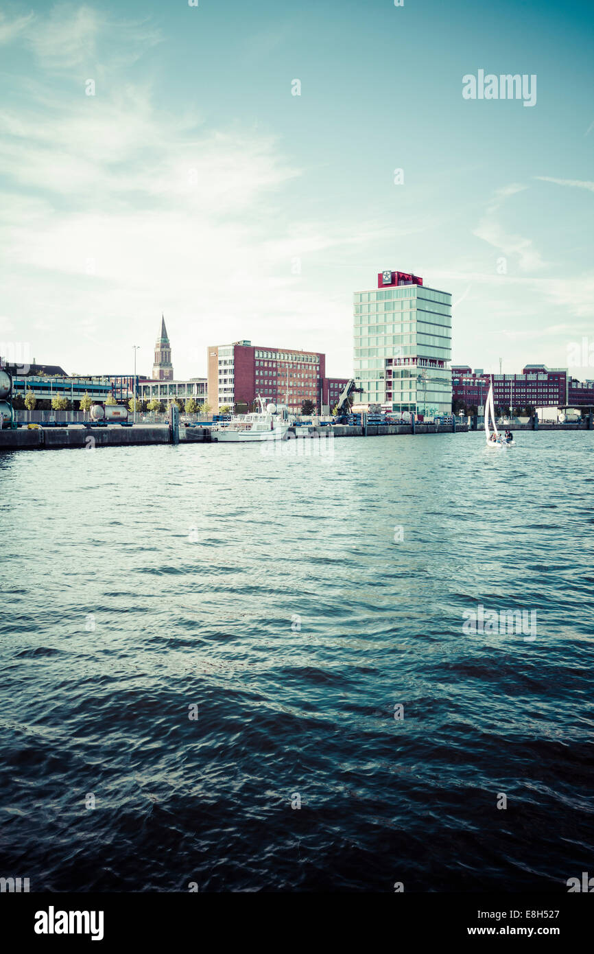 Germany, Schleswig-Holstein, Kiel, Harbour, Townhall tower in the ...