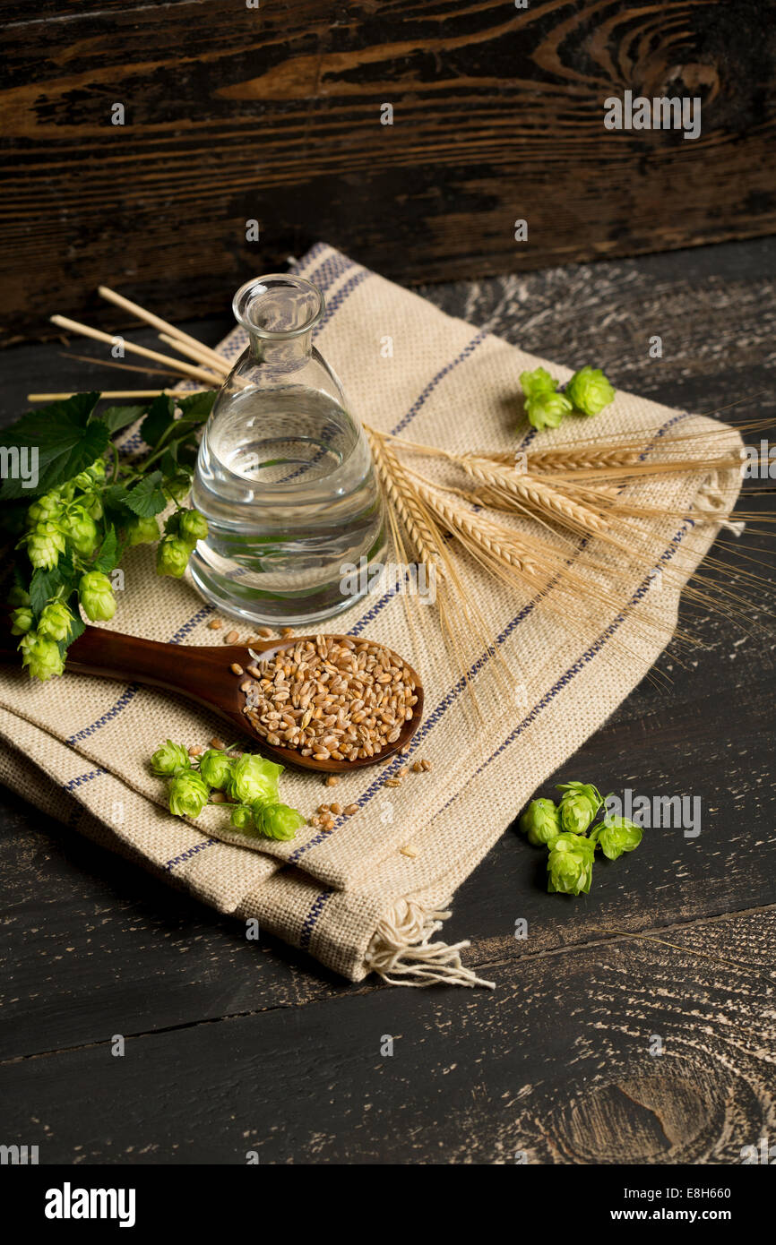 Ingredients for brewing beer, hops, water, barley Stock Photo - Alamy