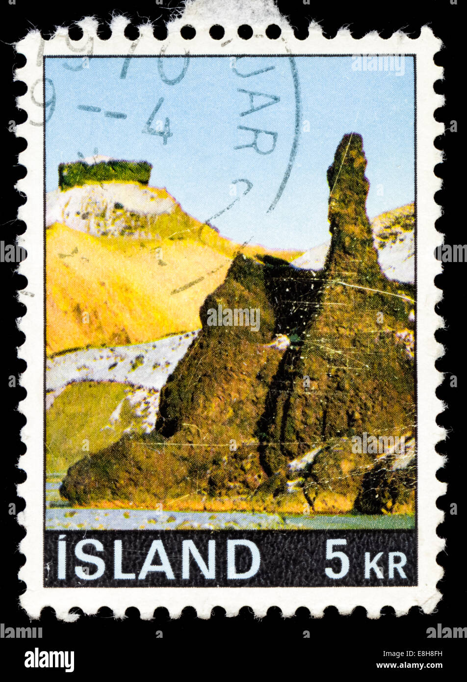 iceland stamp from 1970 Hattver - Jökulgil-Canyon Stock Photo - Alamy