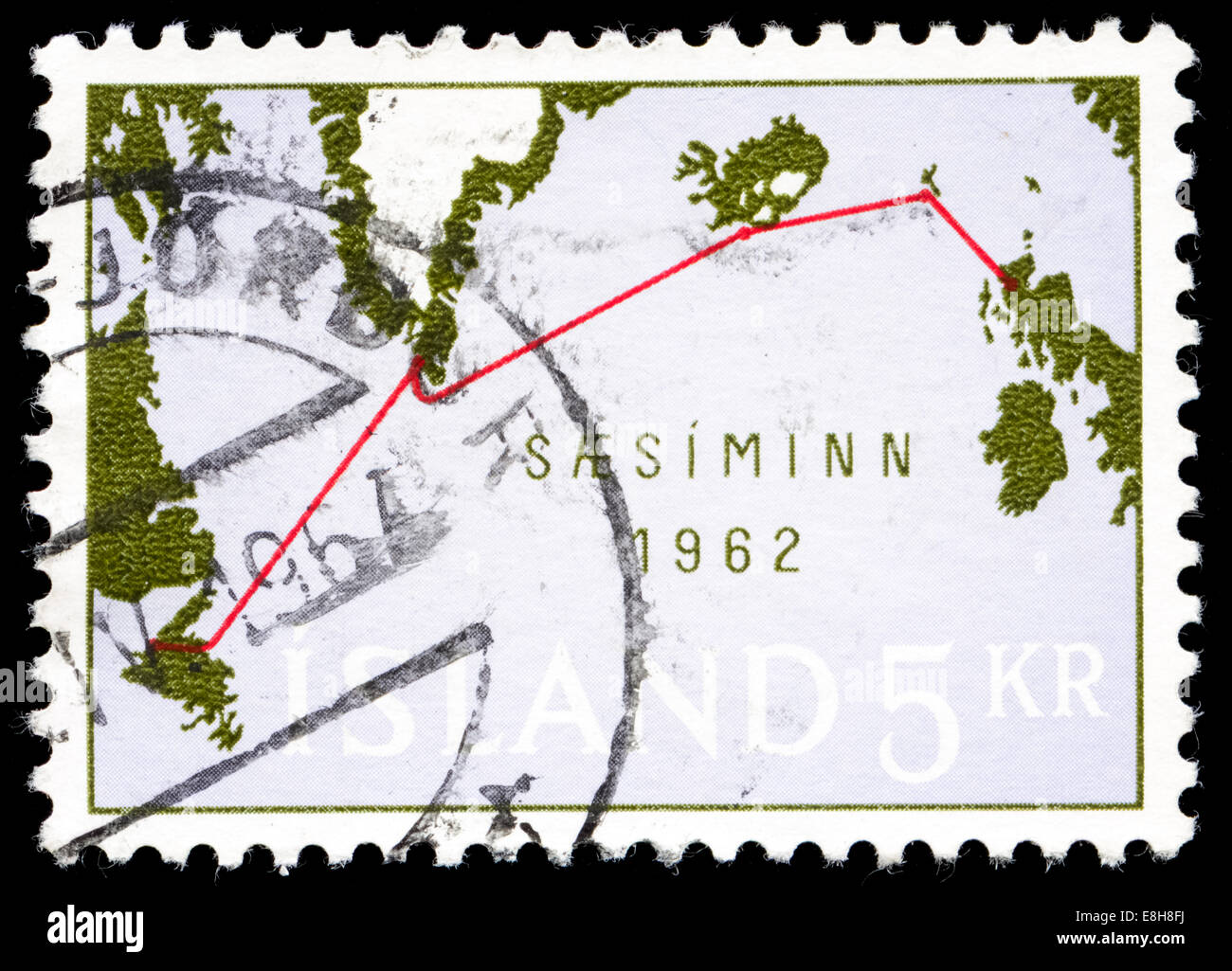 Postmarked stamp from Iceland in the Sea cable series issued in 1962 ...