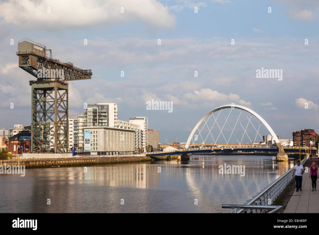 Scotland, Glasgow, Clydebank, Finnieston Crane and Clyde Arc Bridge ...